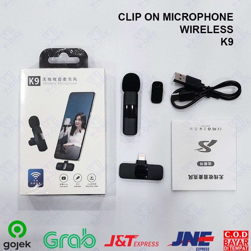 Jual Wireless Clip-on Microphone K9 Mini Mic for Camera Smartphone Vlog | Shopee Indonesia