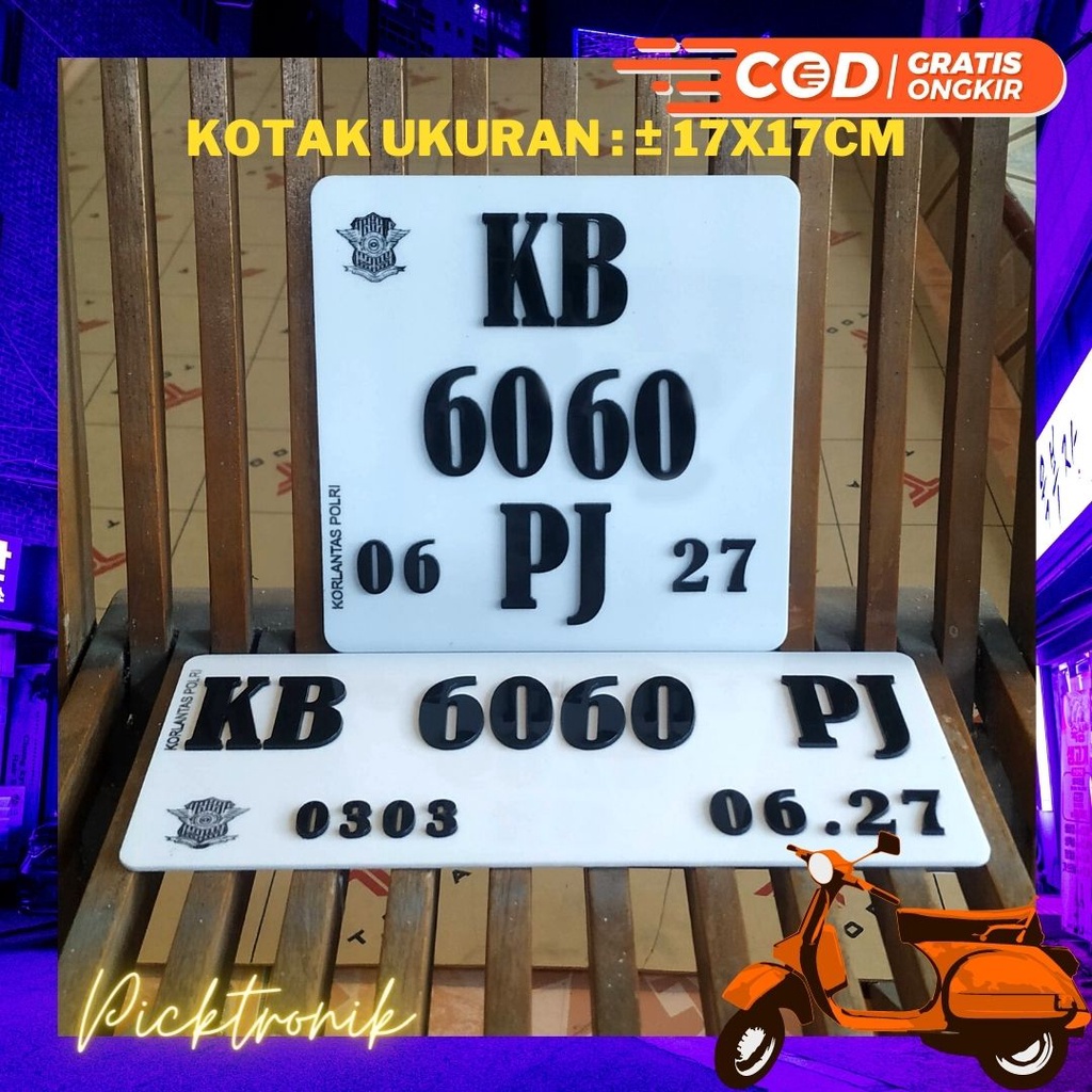 Jual PLAT NOMOR MOTOR VESPA MATIC PUTIH AKRILIK HURUF TIMBUL Baut Tanam ...