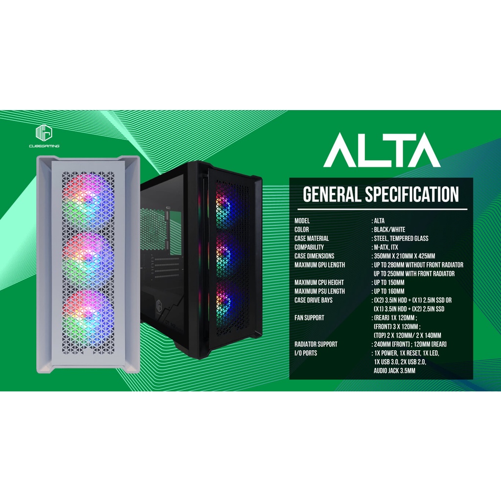 Jual CASING KOMPUTER GAMING PC CASE CUBE GAMING ALTA TEMPERED GLASS ...