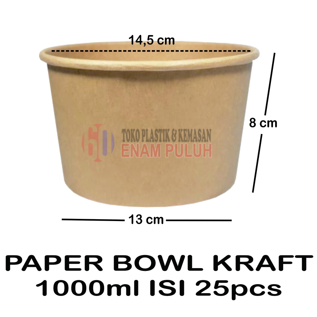 Jual Mangkok kertas paper bowl 1000ml eco kraft brown rice bowl soup ...