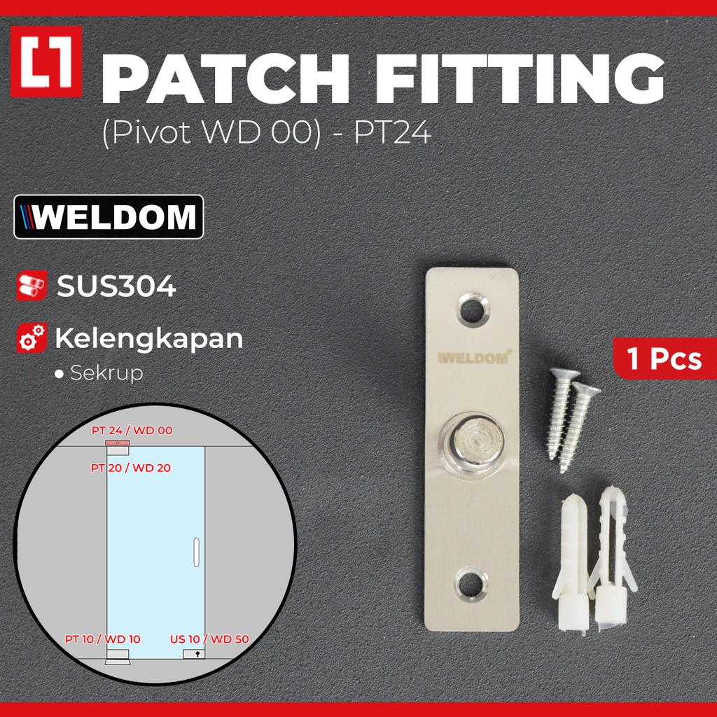 Jual WELDOM Patch Fitting PT 24 Engsel Top Pivot Pintu Kaca Atas WD00 | Shopee Indonesia