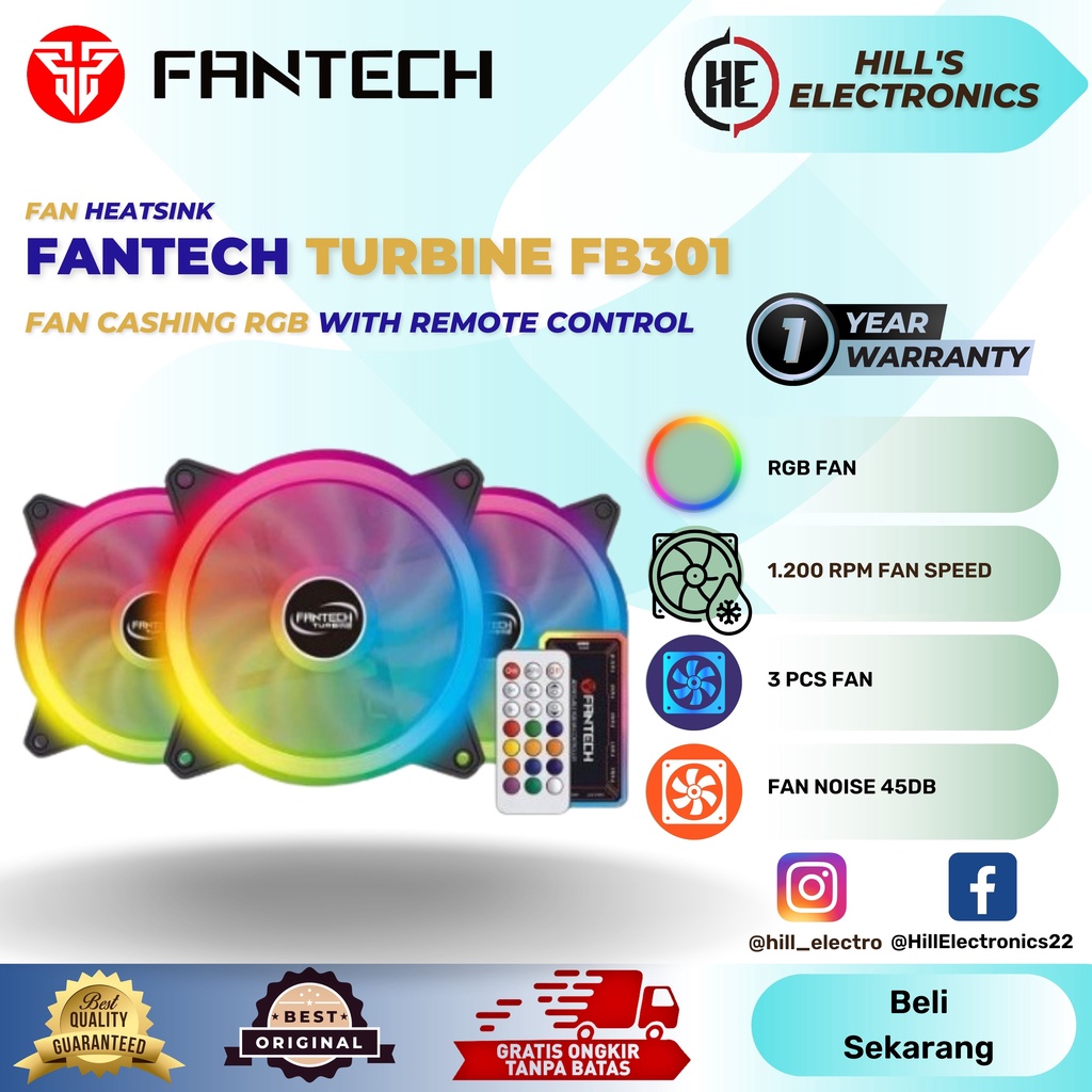 Jual Fantech TURBINE FB301 Fan Cashing RGB 12cm Dengan Remote 3 Set Fan ...