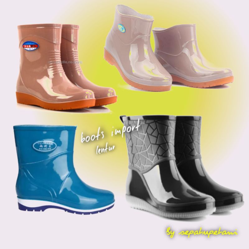 Jual Sepatu Boot Boots But Wanita Import Karet Low Heels Lentur Anti ...