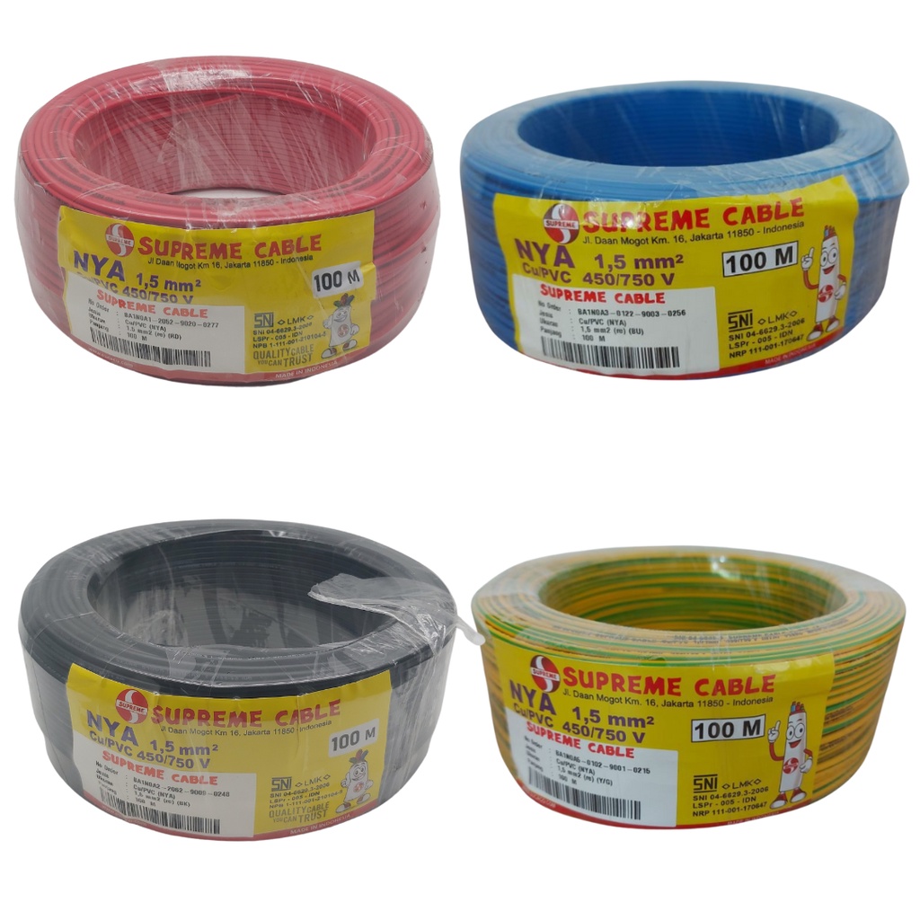 Jual Kabel SUPREME 1.5mm 100 Meter SNI Kabel Listrik Tunggal Tembaga 1.5mm | Shopee Indonesia