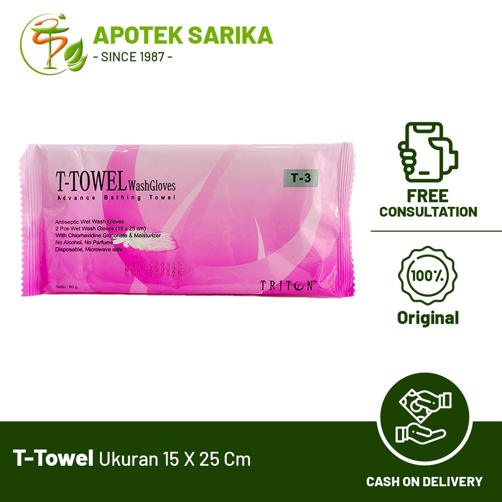 Jual T-Towel Antiseptic Wash Gloves Tissue 15 x 25 cm ( Pink, Kuning ...