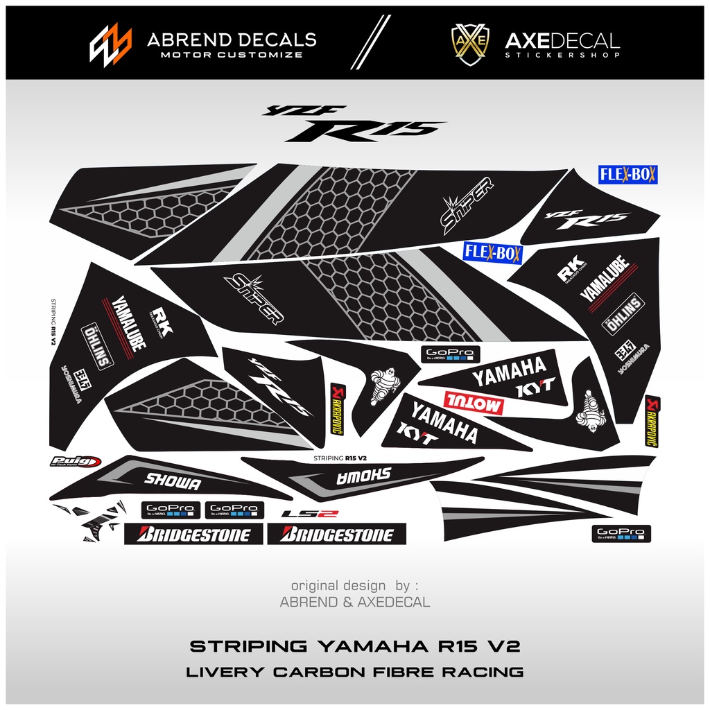Jual Striping R15 V2 Carbon Fibre Racing / Stiker Motor Yamaha R15 V2 ...