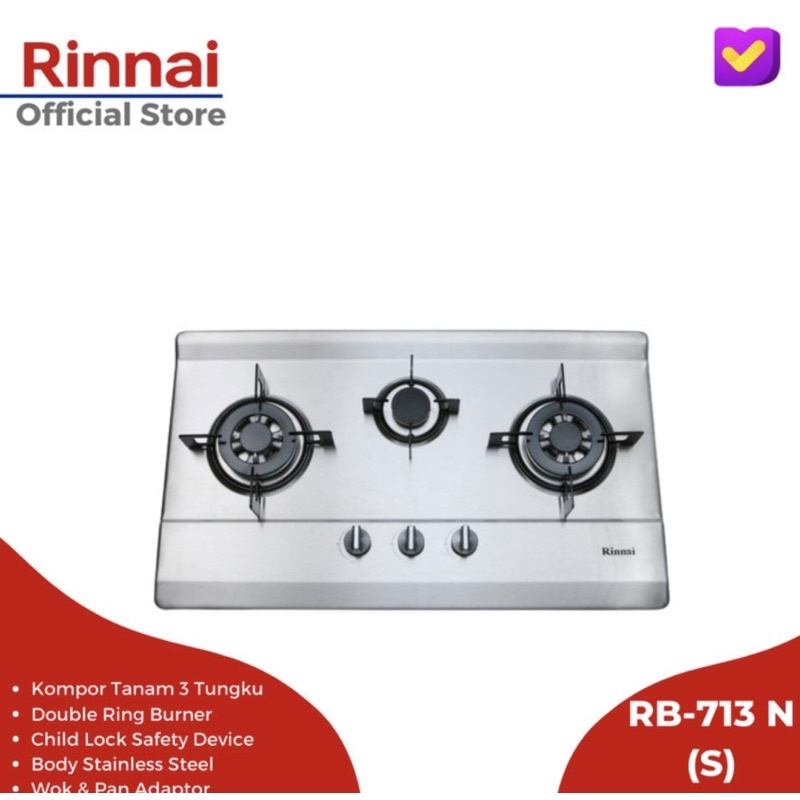 Jual Rinnai RB-713N (S) Kompor Tanam Built in Hob 3 Tungku | Shopee Indonesia