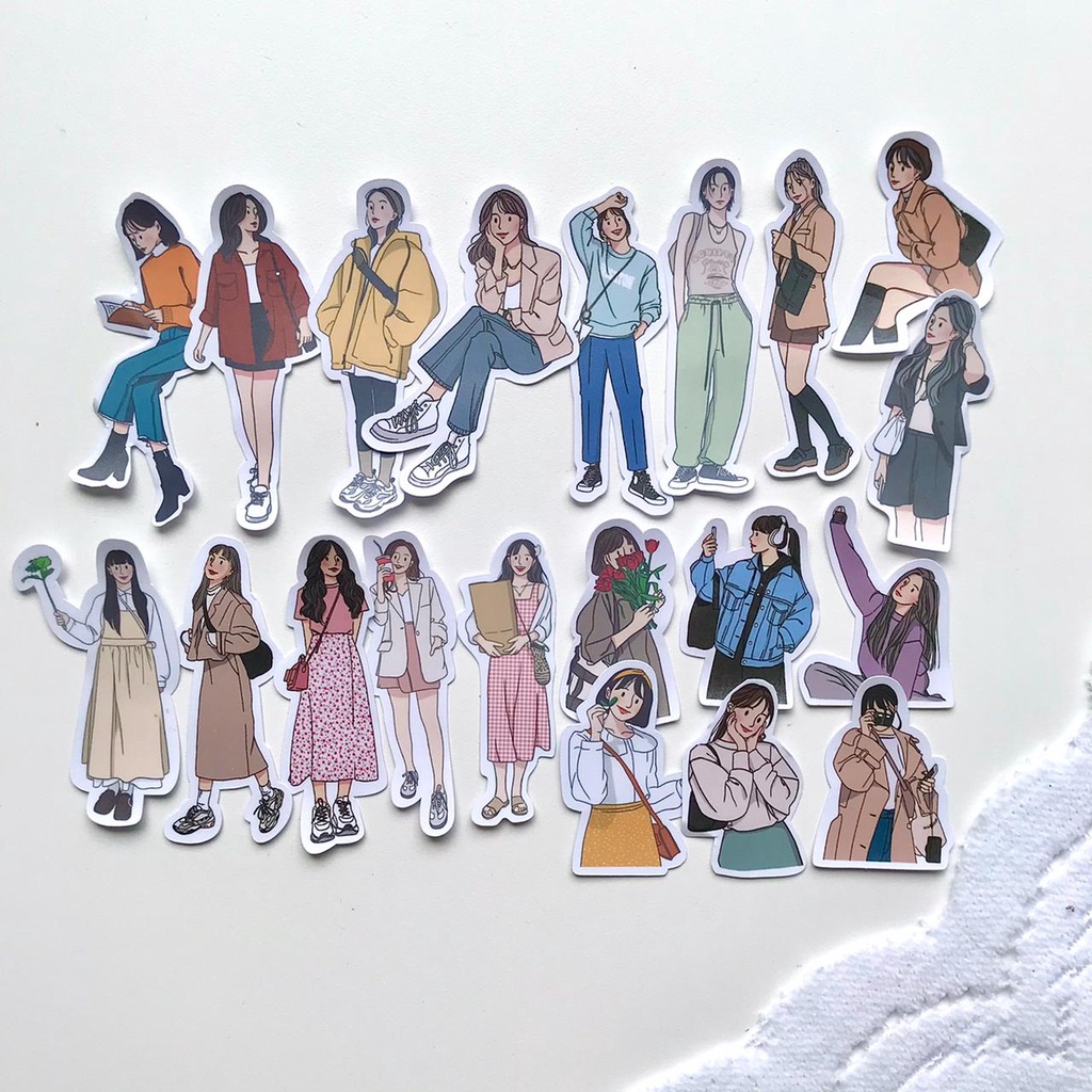 Jual 20pcs ootd korean girl sticker/ ootd stiker gadis/ stiker jurnal ...