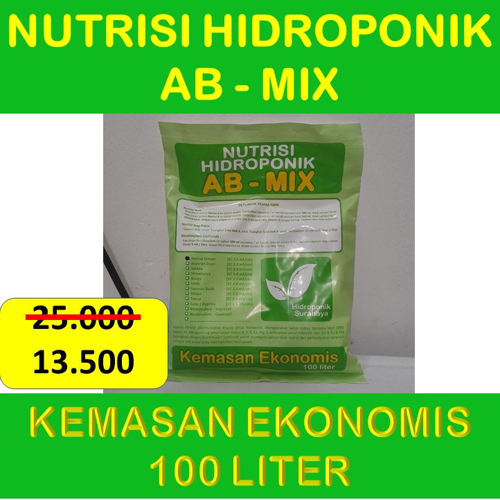 Jual AB MIX UMUM PUPUK NUTRISI HIDROPONIK KEMASAN EKONOMIS 100 LITER ...