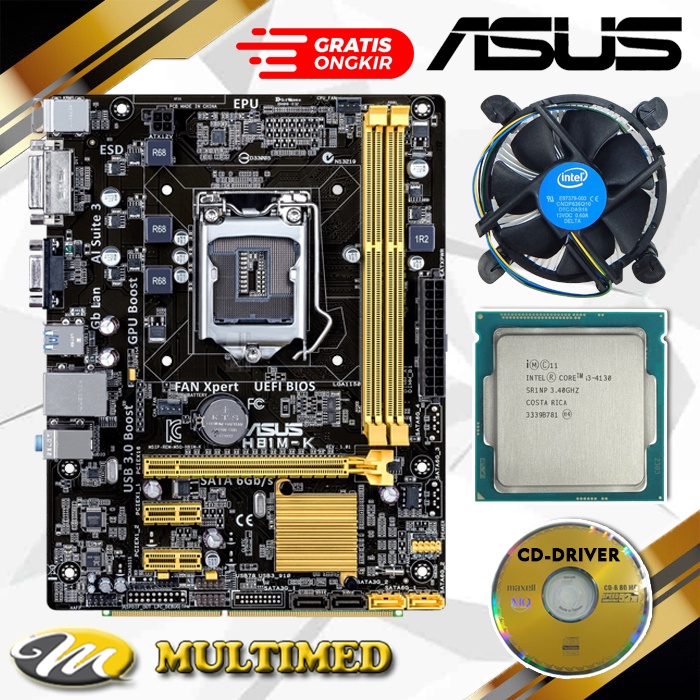 Jual Paket Motherboard Mainboard Mobo LGA 1150 H81 DDR3 + Core I3 4130 + FAN | Shopee Indonesia