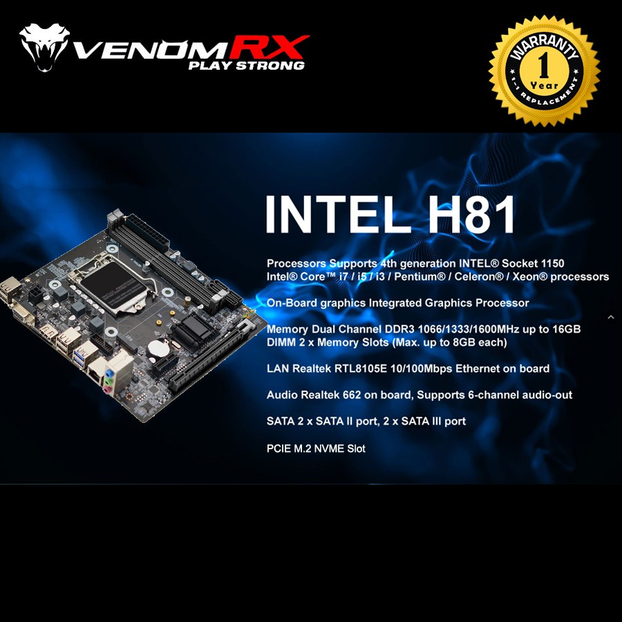 Jual Venom Rx H81 Motherboard Intel LGA 1150 USB 3.0 NVMe | Shopee ...