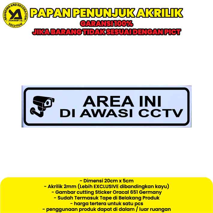 Jual papan nama akrilik sign area ini diawasi cctv stiker peringatan ...