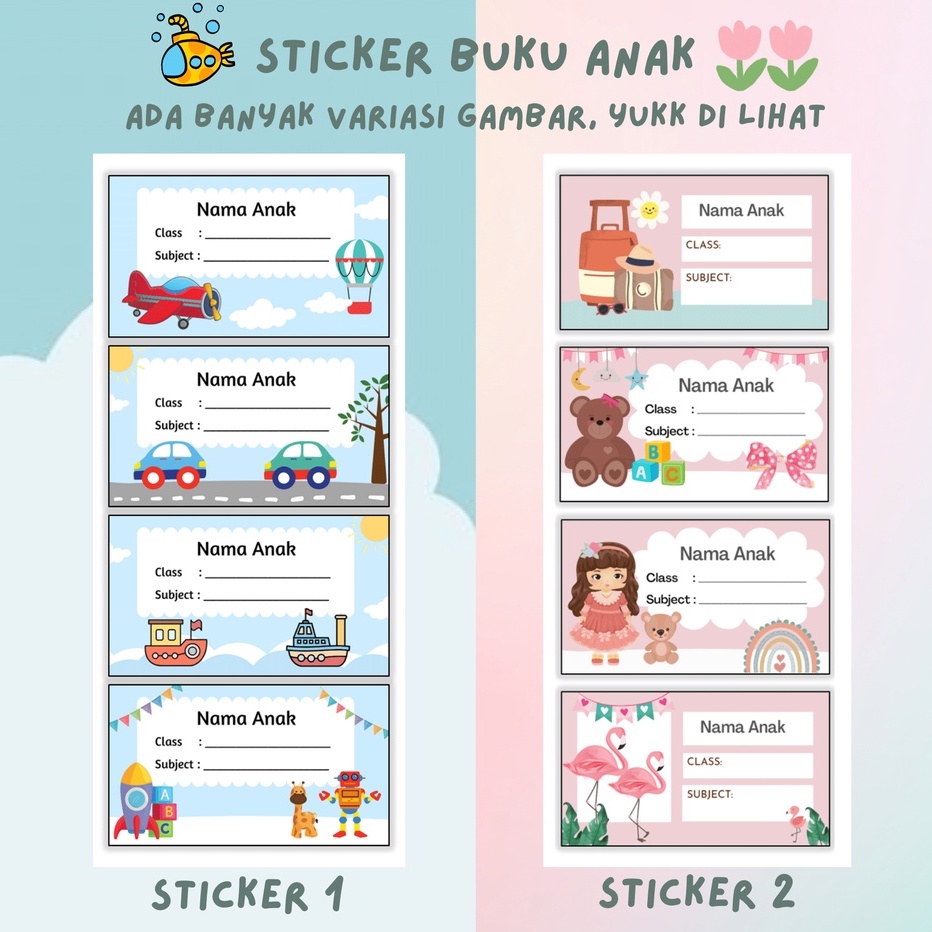 Jual Sticker Nama Buku Pelajaran Custom Nama Anak Cowok Cewek | Label ...