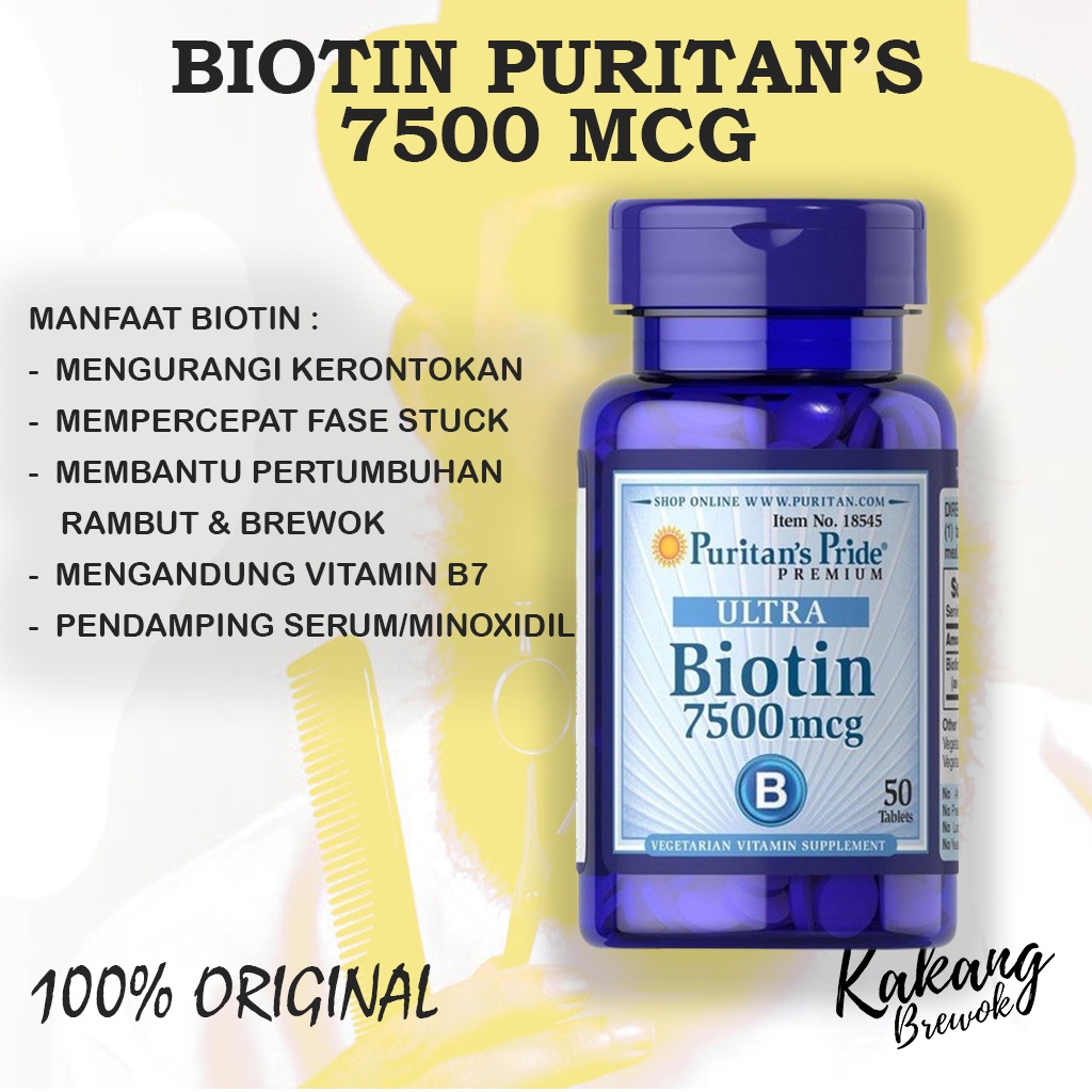 Jual Biotin 7500mcg Puritans Pride - 50 Tablets Vitamin Penumbuh Brewok ...