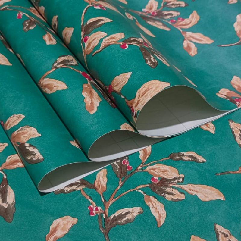 Jual Wallpaper Sticker Dinding Dasar Hijau Daun Mewah Elegan Premium Dekorasi Dinding Ruang Tamu ...