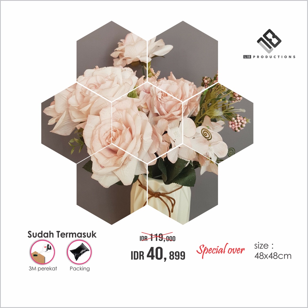 Jual Hiasan Dinding Pajangan Wall Decor Hexagonal Bunga Mawar Floral Dekorasi Rumah Shabby Chic ...