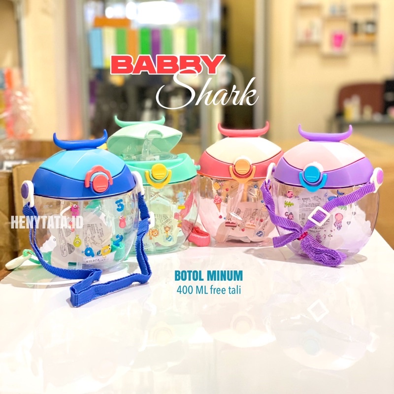 Jual Botol Minum Anak Karakter Baby Shark 400 ML Botol Sedotan Free Tali | Shopee Indonesia