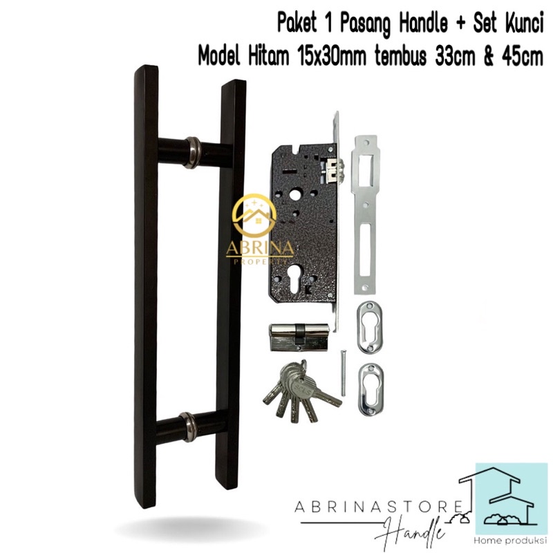 Jual paket handle pintu rumah kaki tembus set kunci panjang 33cm 45cm ...
