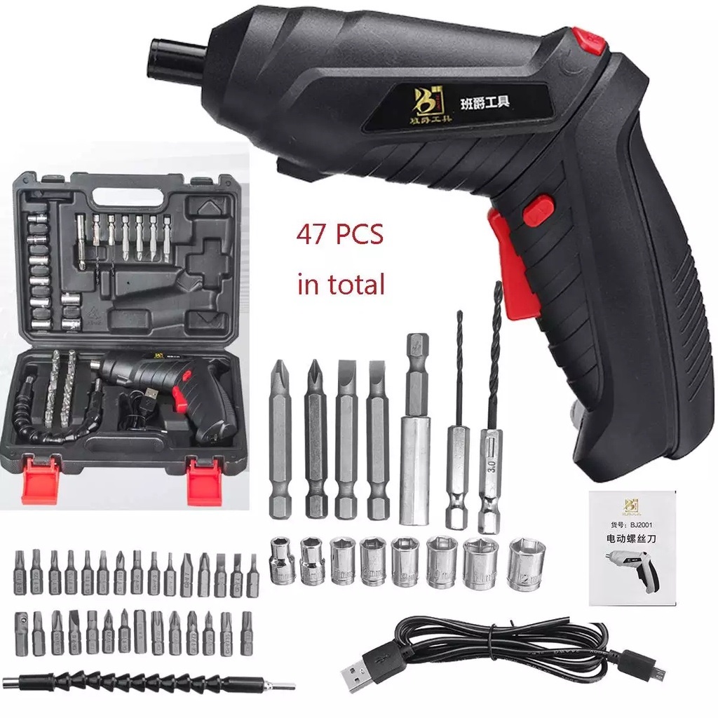 Jual Set 47 Pcs Mesin Bor Obeng Elektrik Cordless Screwdriver Mesin Bor