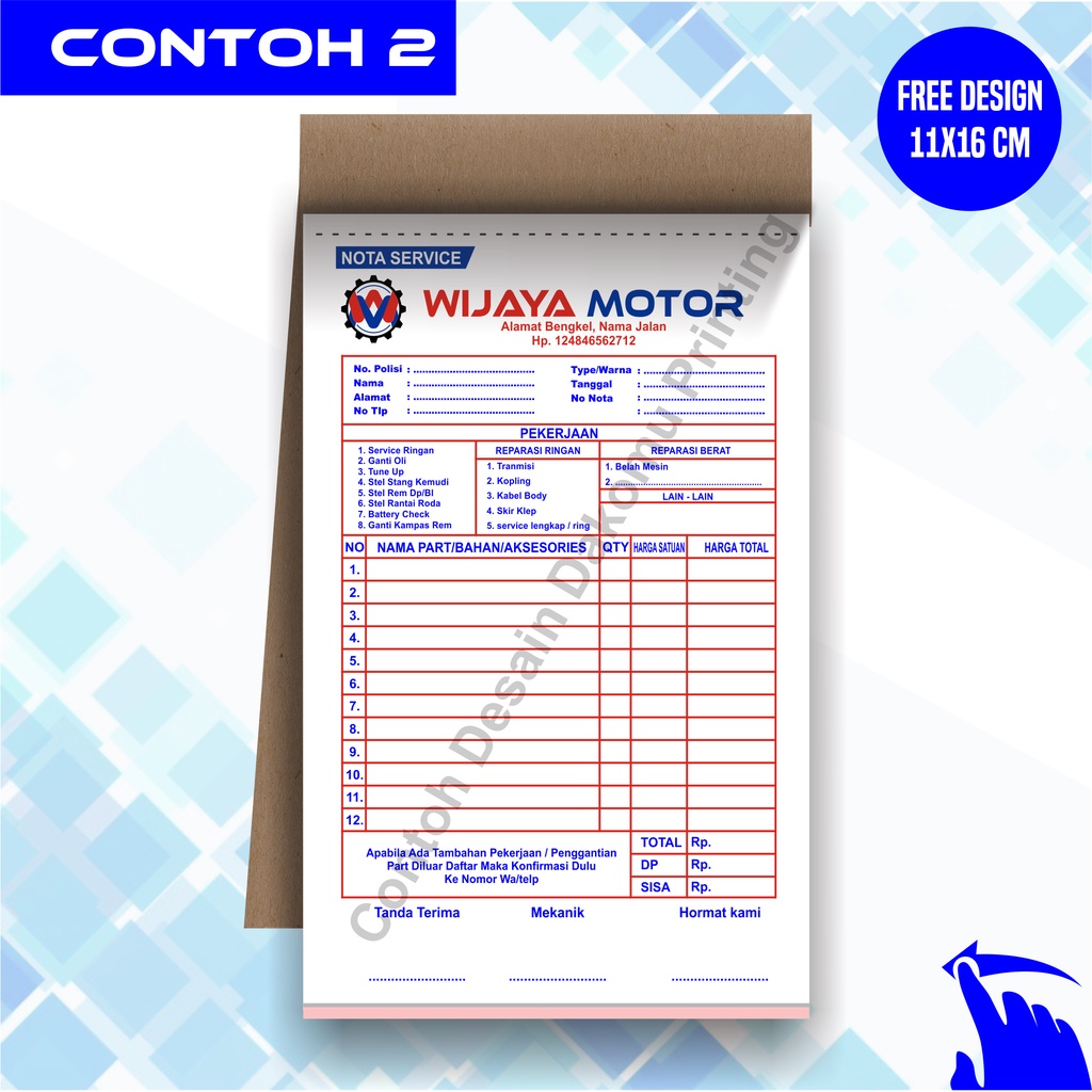 Jual NOTA SERVICE MOTOR, MOBIL DLL, CUSTOM UKURAN 11X16CM | Shopee ...