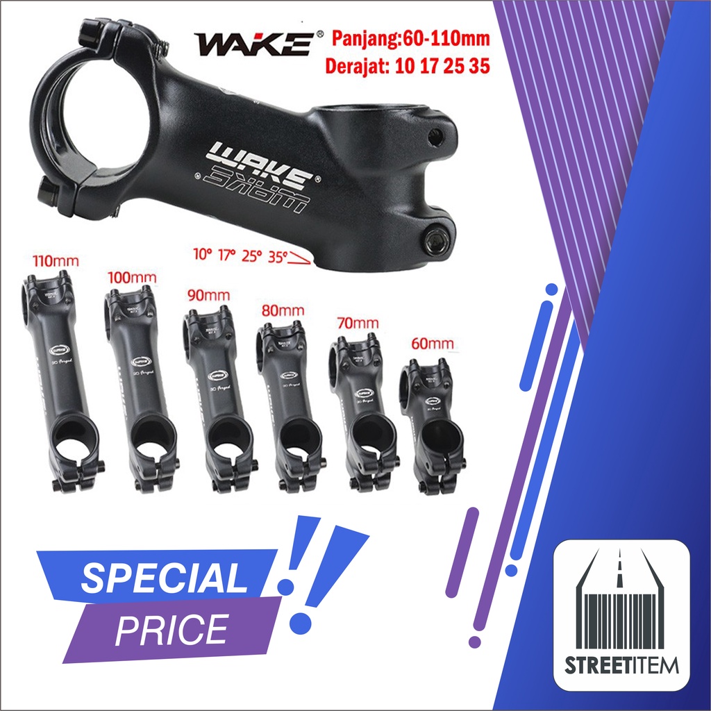 Jual Stem Sepeda Wake A001 MTB Roadbike OS 10 17 25 35 Derajat 60-110mm ...