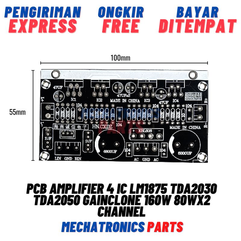 Jual PCB Amplifier 4 IC LM1875 TDA2030 TDA2050 GainClone 160W 80Wx2 Channel Double Layer 80W 2 ...