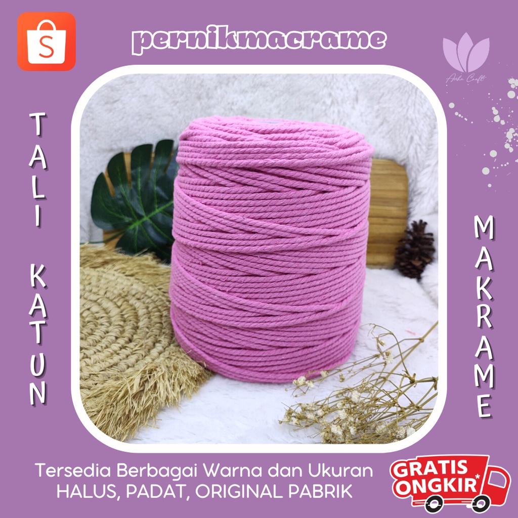 Jual Tali Katun Macrame 3mm 4mm PINK 1KG Super Premium // 3 Ply ...