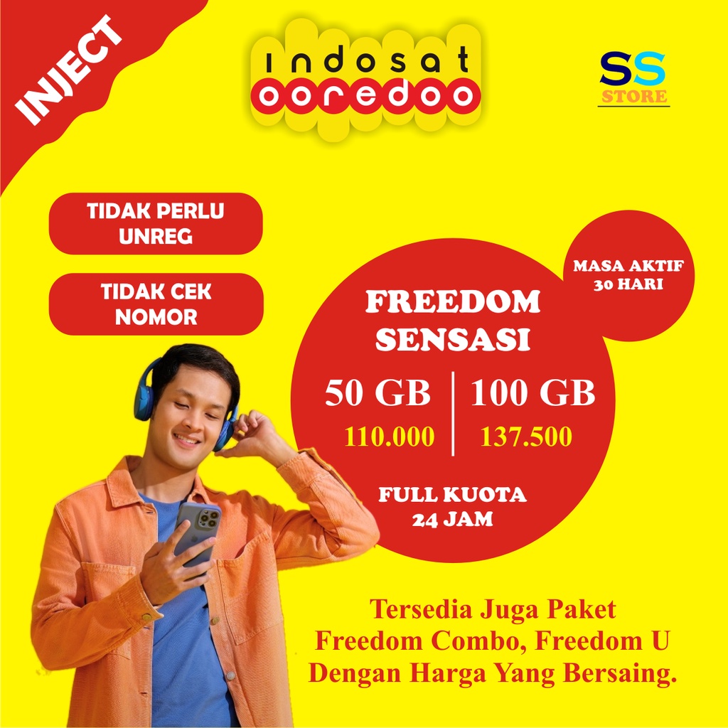 Jual PAKET INDOSAT FULL KUOTA 24 JAM 50GB 100GB FREEDOM INTERNET ...