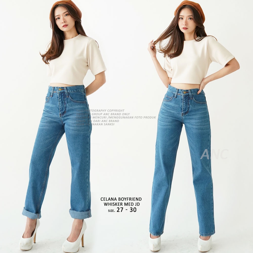 Jual Celana Jeans Kekinian Wanita - Celana Boyfriend Whisker Med JD ...