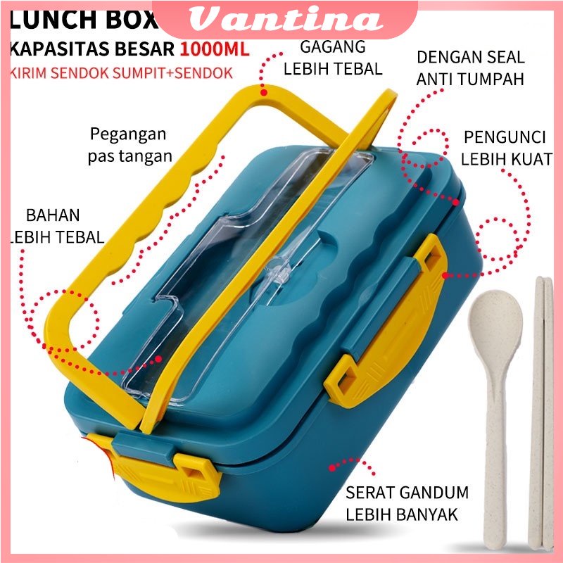 Jual Lunch Box Set Kotak Bekal Makan Siang Bahan Jerami Anti Tumpah Sendok+Sumpit Pegangan ...
