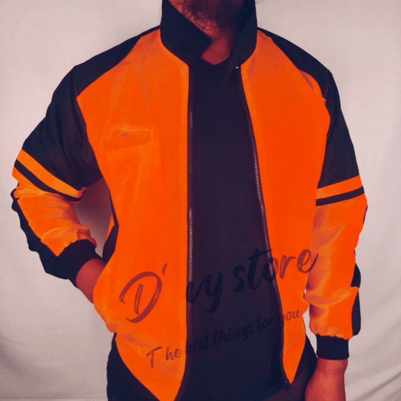 Jual jaket bomber Oren kombinasi hitam (polos) | Shopee Indonesia