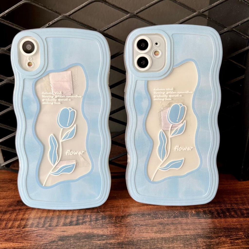 Jual Ice Blue Flower Case For Iphone ( 7-14 ) 7 8 PLUS X XS XR 11 12 13 ...