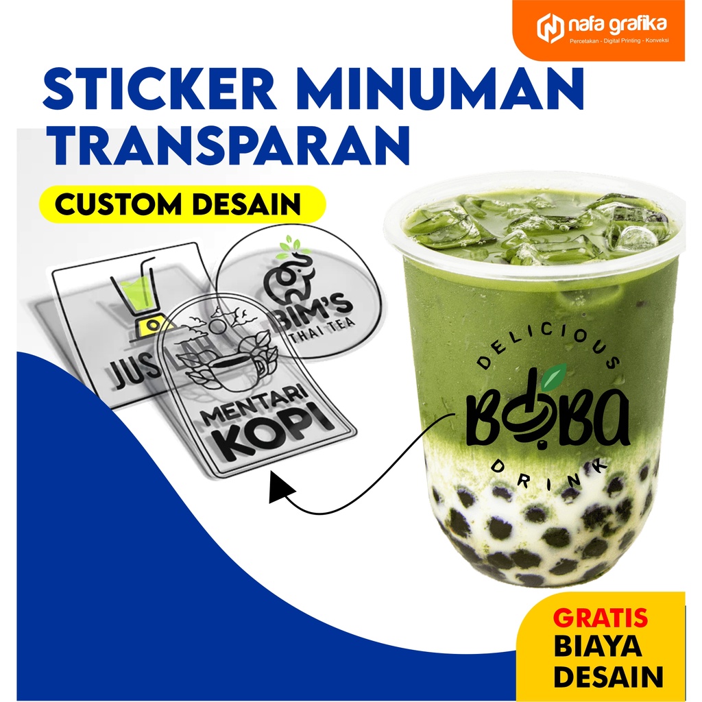 Jual CETAK STIKER LABEL GELAS MINUMAN STICKER TRANSPARAN CUSTOM DESAIN ...