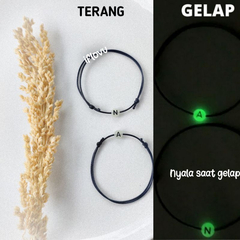 Jual Gelang Hitam Inisial GLOW IN THE DARK | Gelang Huruf Inisial Bisa ...