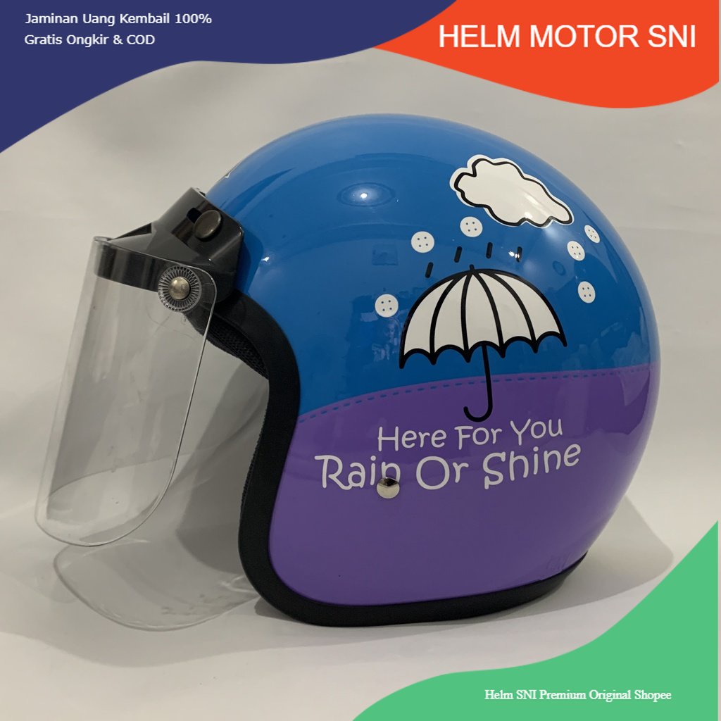 Jual 11.11 Helm Bogo Payung Biru Glossy Helem SNI Helmet Dewasa Motif ...