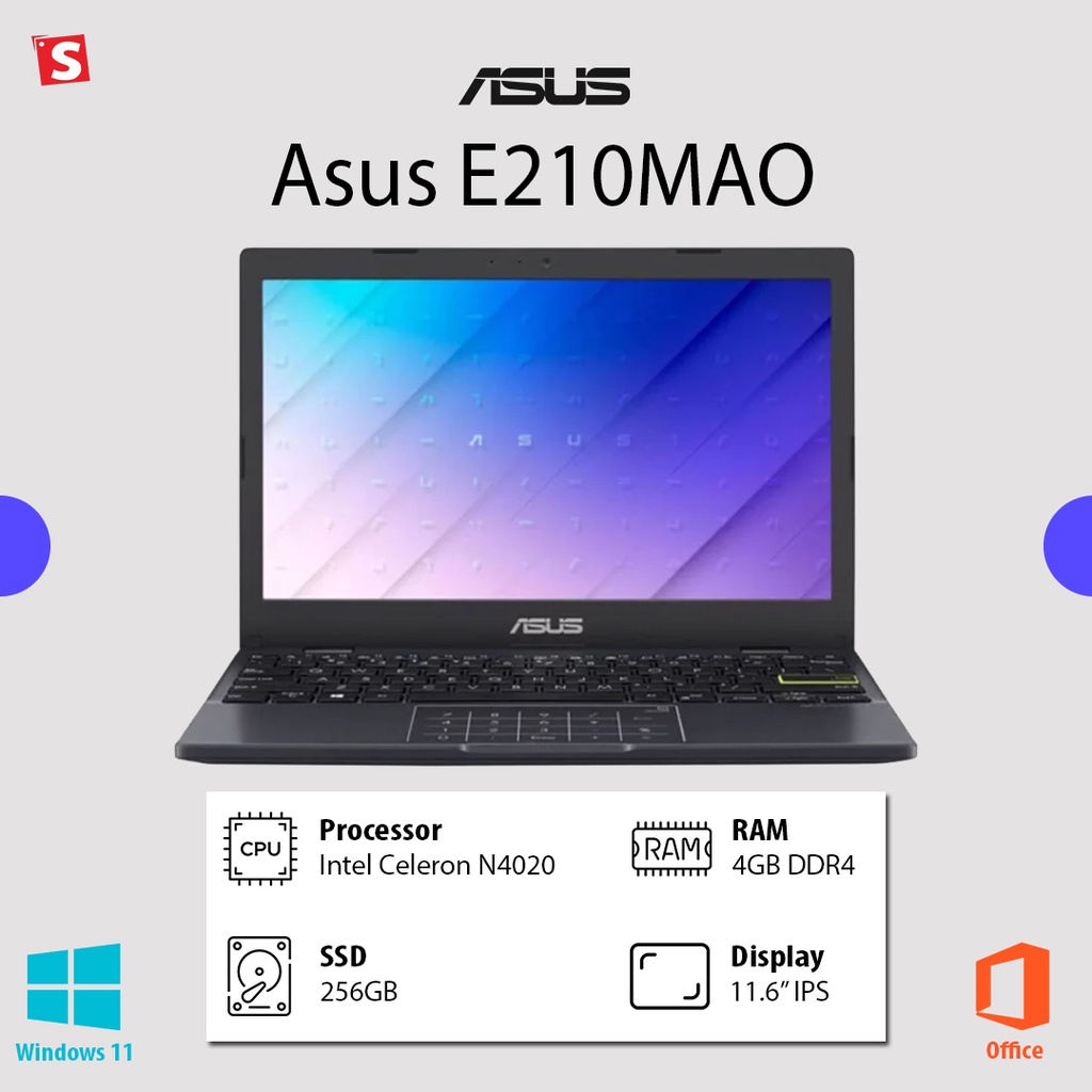 Jual Asus E210MAO Intel Celeron N4020 4GB DDR4 256GB 11.6" Windows 11 ...