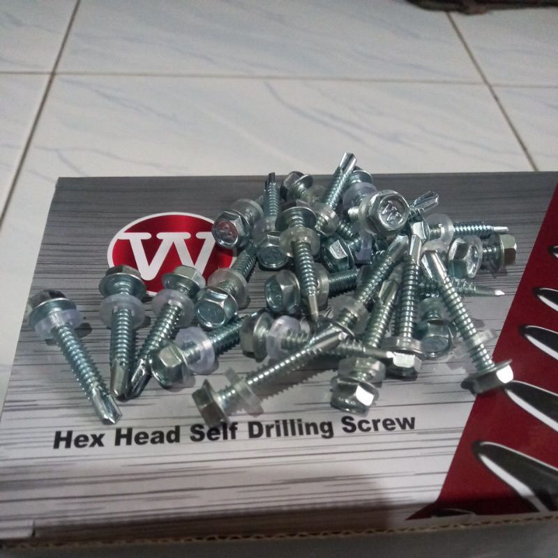 Jual 100 pcs baut drilling 12x30 panjang 3cm merk W, baut galvalum ...