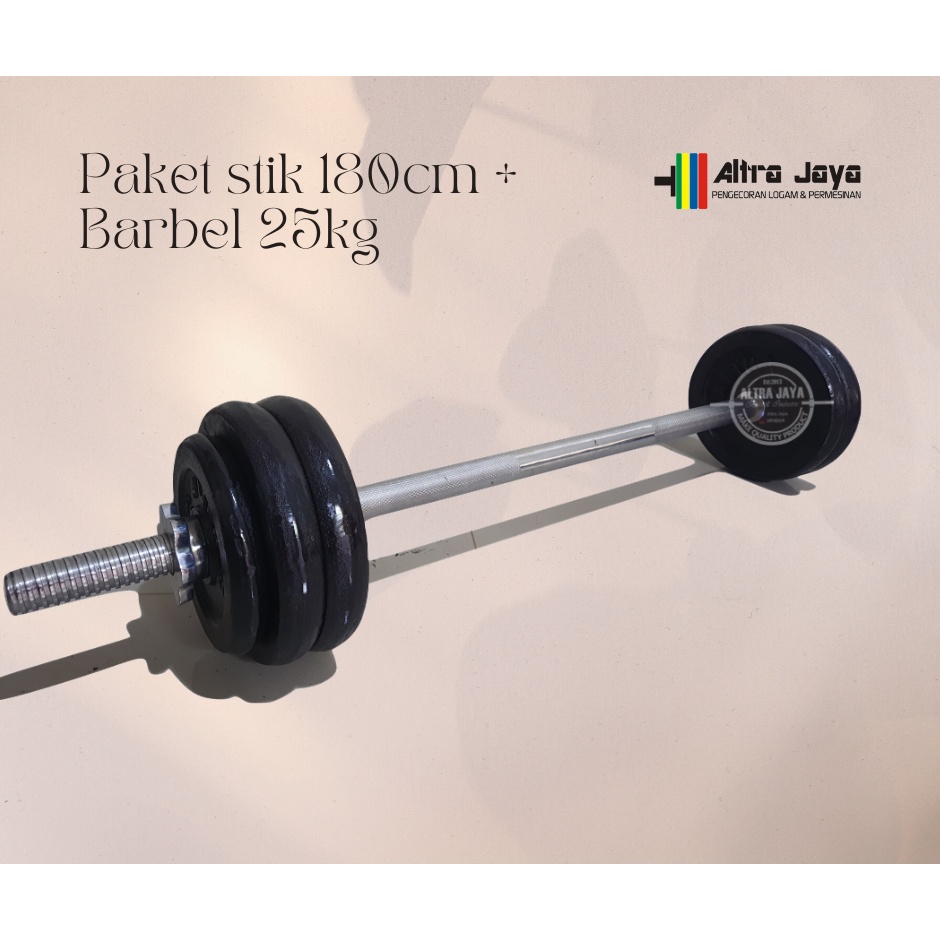 Jual alat olahraga barbel 25kg stik 180cm stick barbell dumbbell set ...
