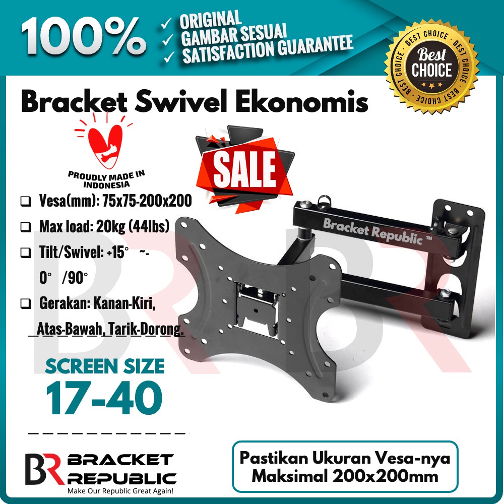 Jual Bracket TV/Monitor Lengan 17 22 24 27 28 Max 32 40 Inch Swipel ...