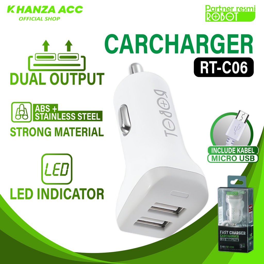 Jual KHANZAACC ROBOT RT C06 Car Charger Dual Output ORIGINAL | Shopee Indonesia
