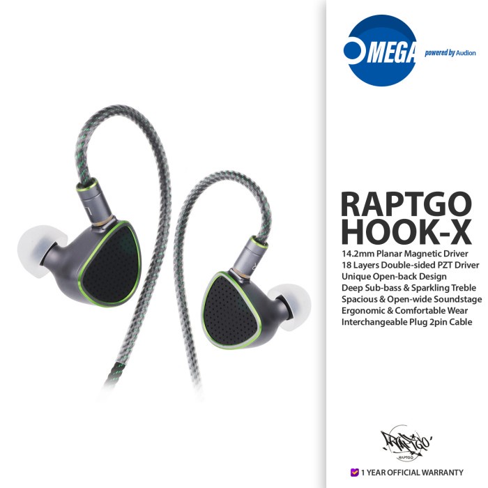 Jual RAPTGO HOOK-X 14.2mm Planar Magnetic Driver PZT Open-Back In-Ear ...