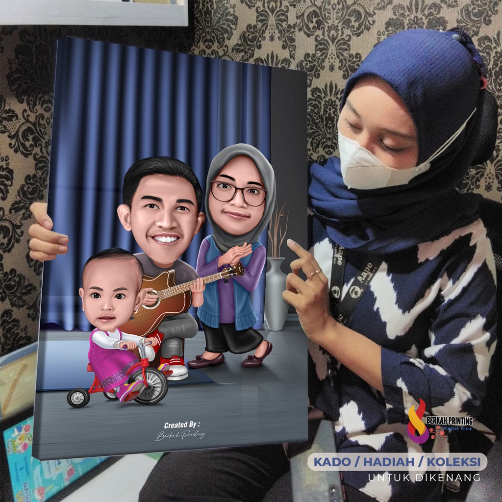 Jual Karikatur Foto Wajah Custom dan Bingkai CANVAS Kayu 18R 40 x 60 Cm Kado Wisuda Kelulusan ...