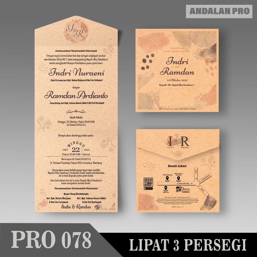 Jual 50 Desain Undangan Lipat 3 Persegi Bahan Kraft 200 GSM | Shopee ...