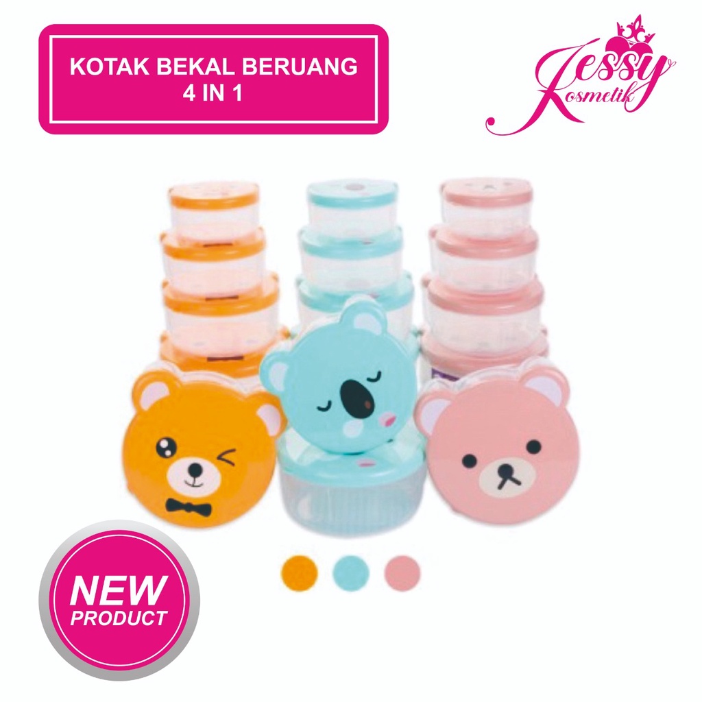 Jual [400gr] T733 | Kotak Bekal Motif Beruang 4IN1 Wadah Tempat Makanan ...