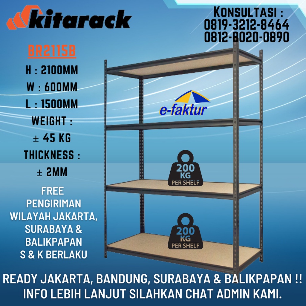 Jual WAREHOUSE RACK KITARACK BR2115B BOLTLESS RAK GUDANG 4 SUSUN 2.1 ...