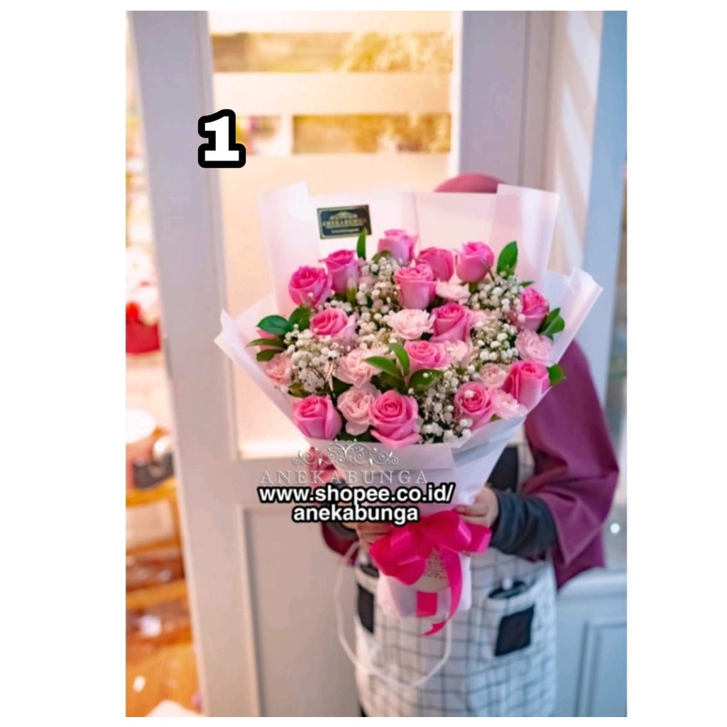 Jual Rangkaian Buket Bunga Mawar Carnation Pink Tua Muda Segar Mewah ...