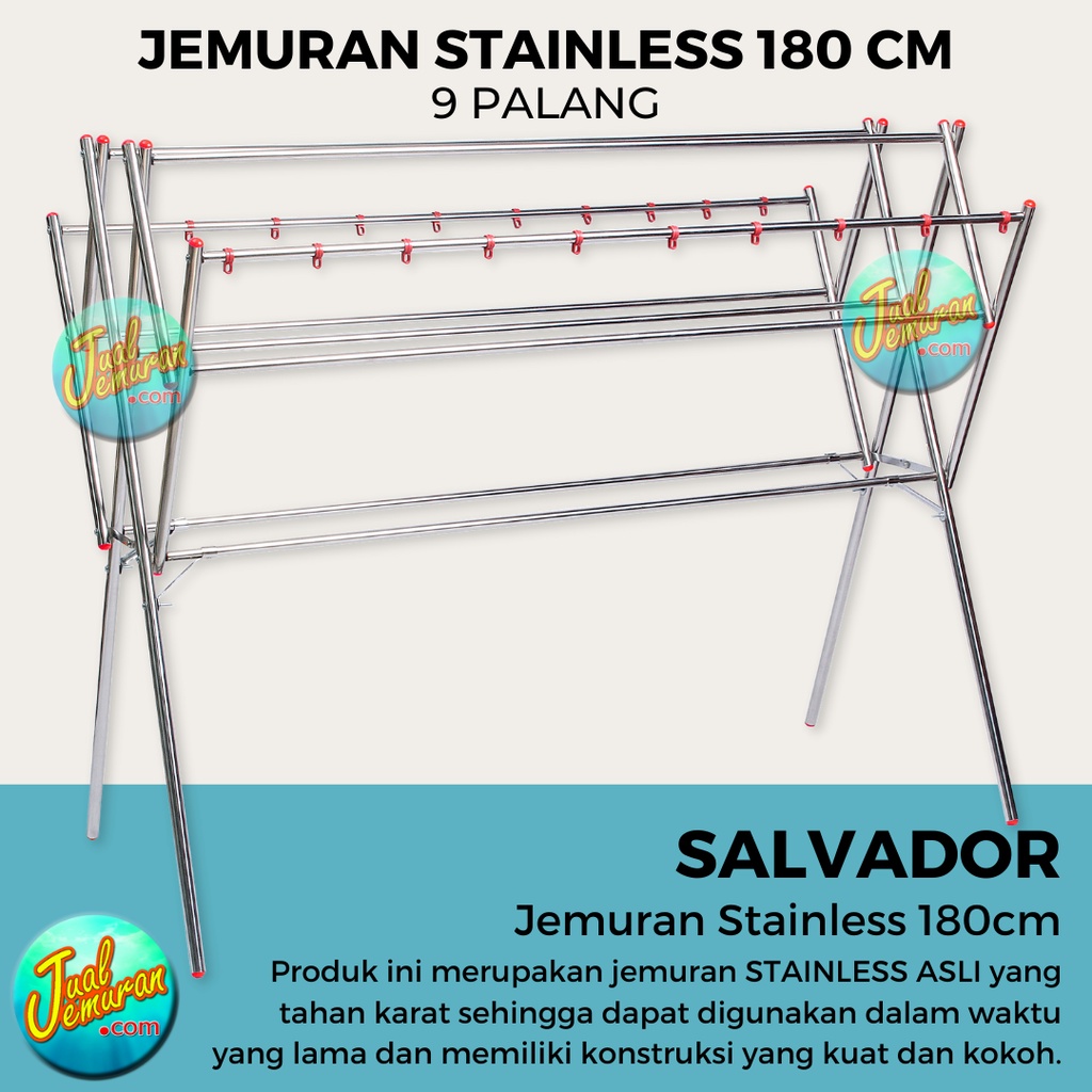 Jual Jemuran Baju & Handuk Stainless Steel Lipat 180cm Rak Pengering Pakaian Anti Karat 9 Palang ...