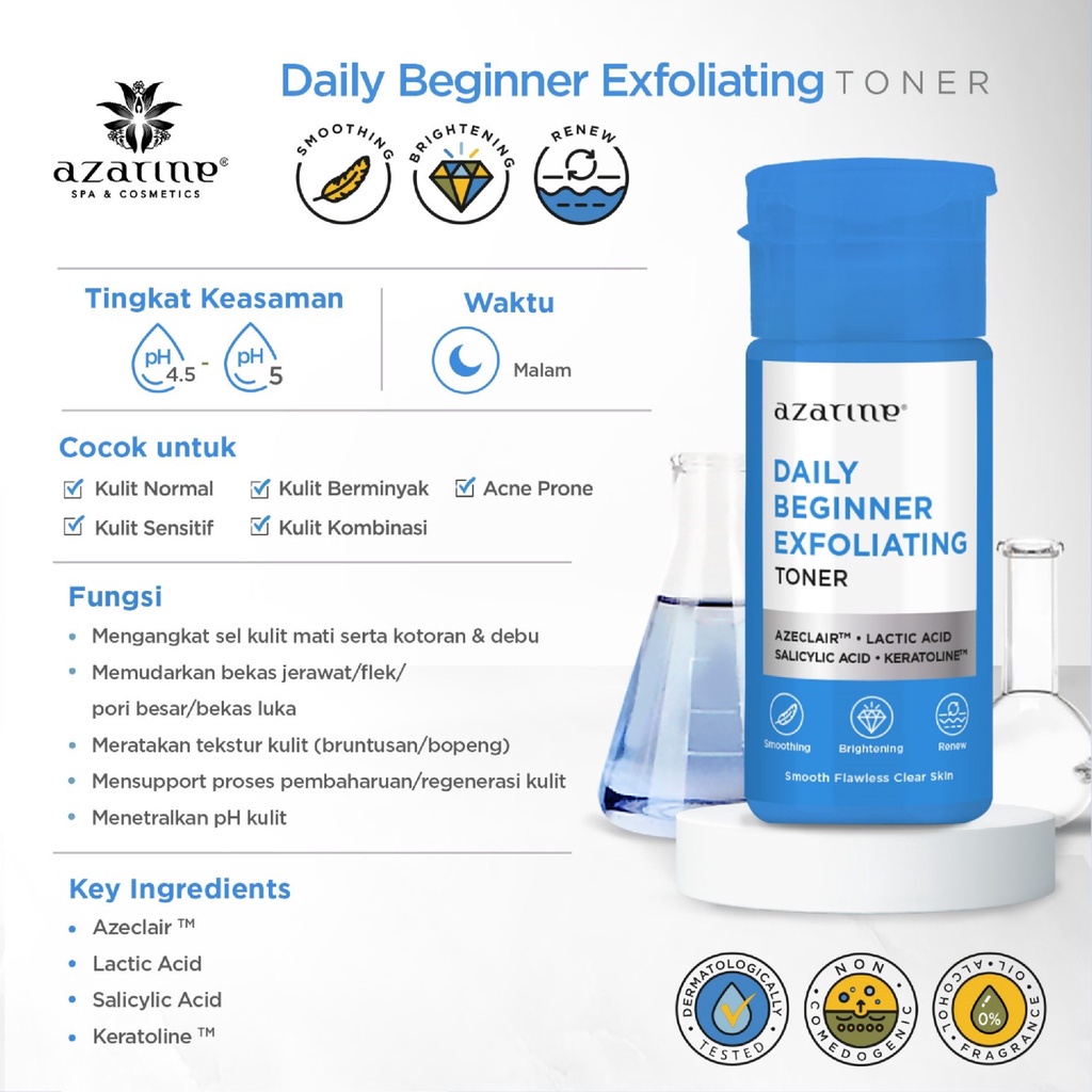 Jual Azarine Daily Beginner Exfoliating Toner 90ml | Shopee Indonesia