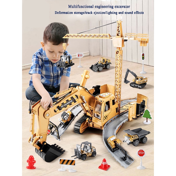 Jual PREORDER Large excavator toy engineering vehicle set alloy crane ...