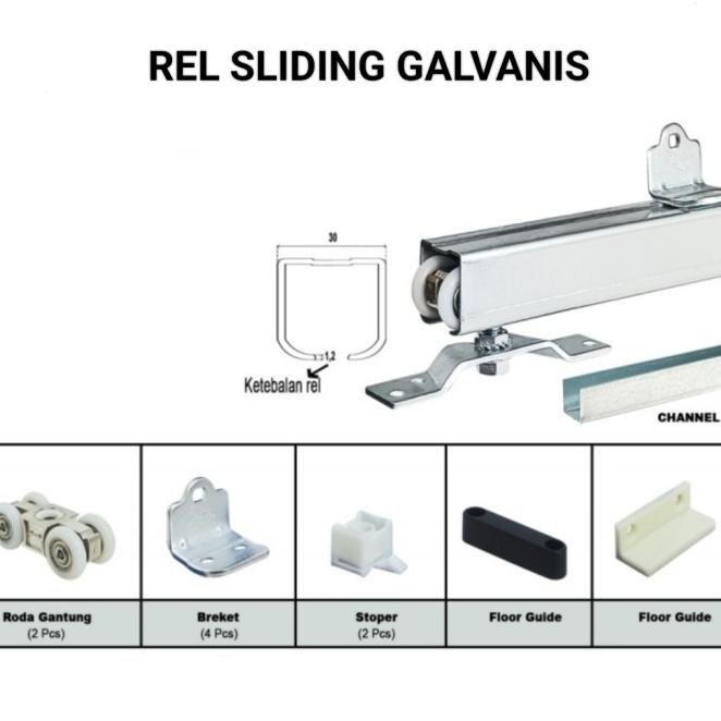 Jual Rel Pintu Geser Gantung/Rail Sliding Door Galvanis Komplit 2.4Meter | Shopee Indonesia